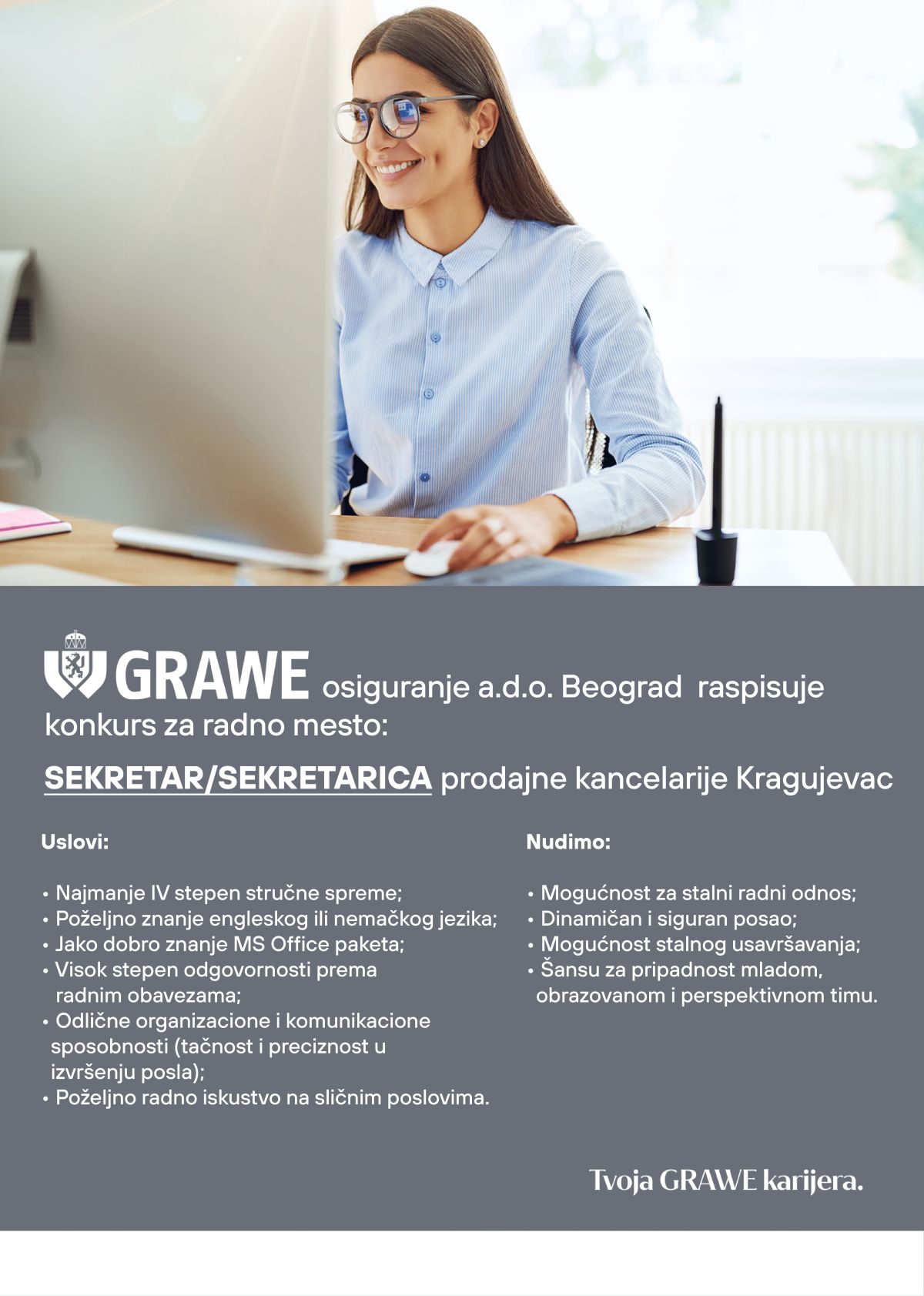 Sekretar/Sekretarica prodajne kancelarije… - Grawe osiguranje a.d.o.